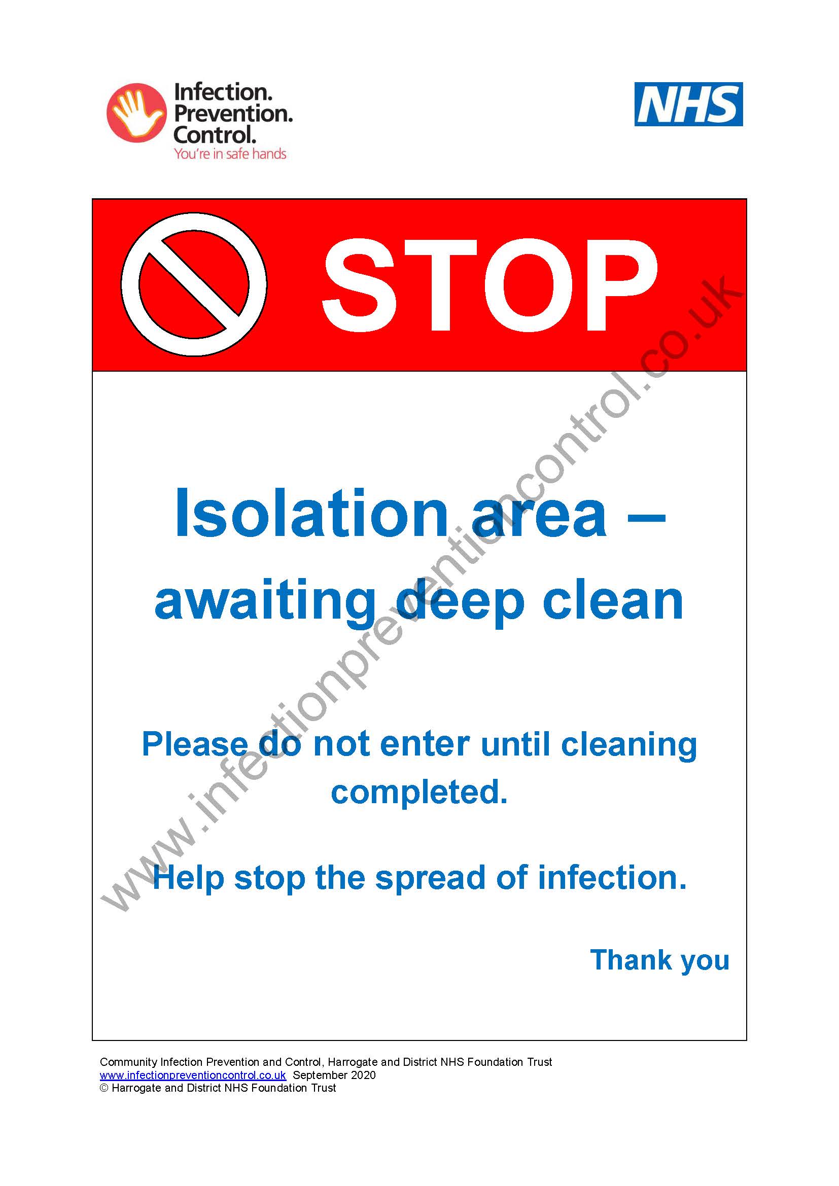 Stop - Isolation area Poster - Infection Prevention Control