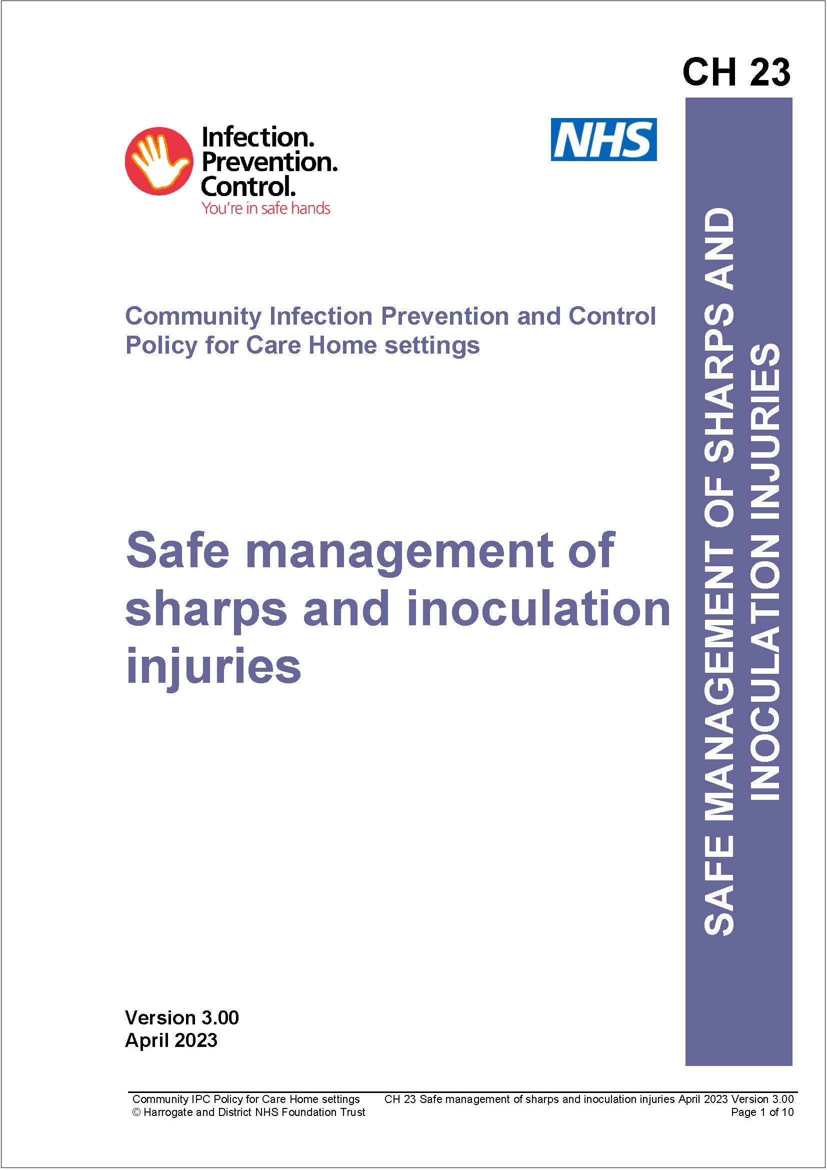 Safe management of sharps and inoculation injuries Policy for Care Home ...
