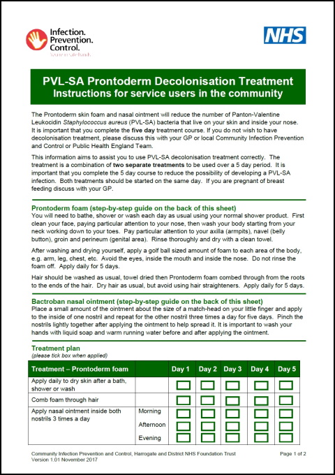 PVL-SA Prontoderm suppression treatment instructions for service users ...