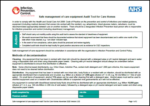 Safe management of care equipment compliance: Monthly Audit Tool for ...