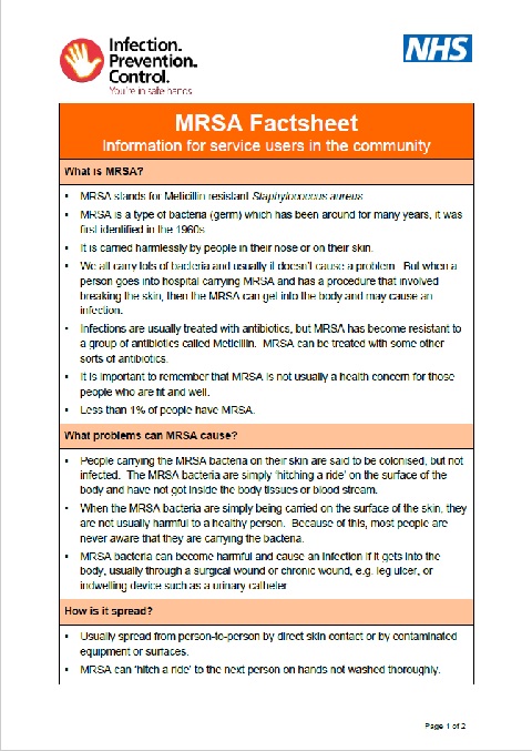 MRSA Factsheet - Information for service users in the community ...