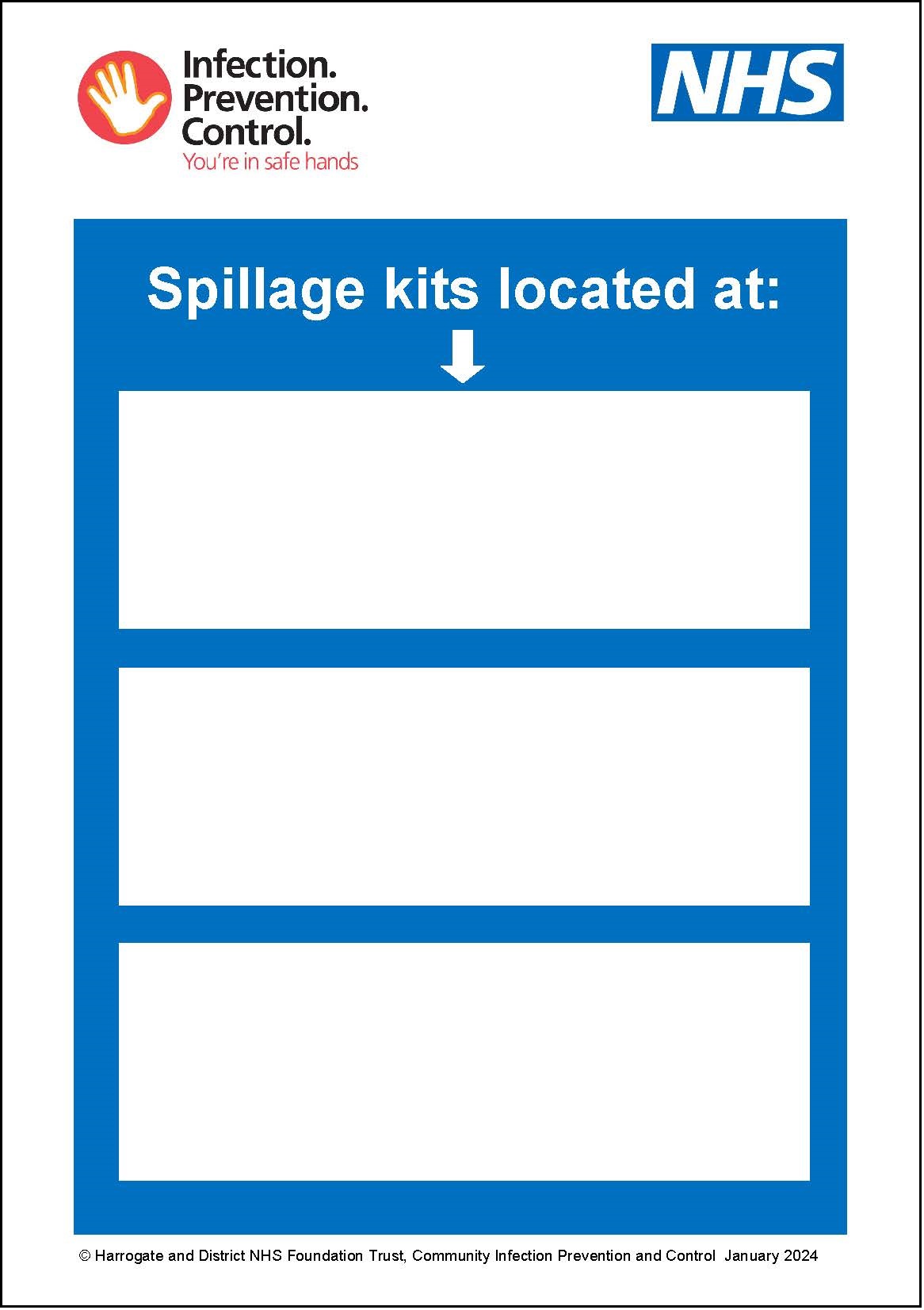 Spillage kits located at Poster - Infection Prevention Control