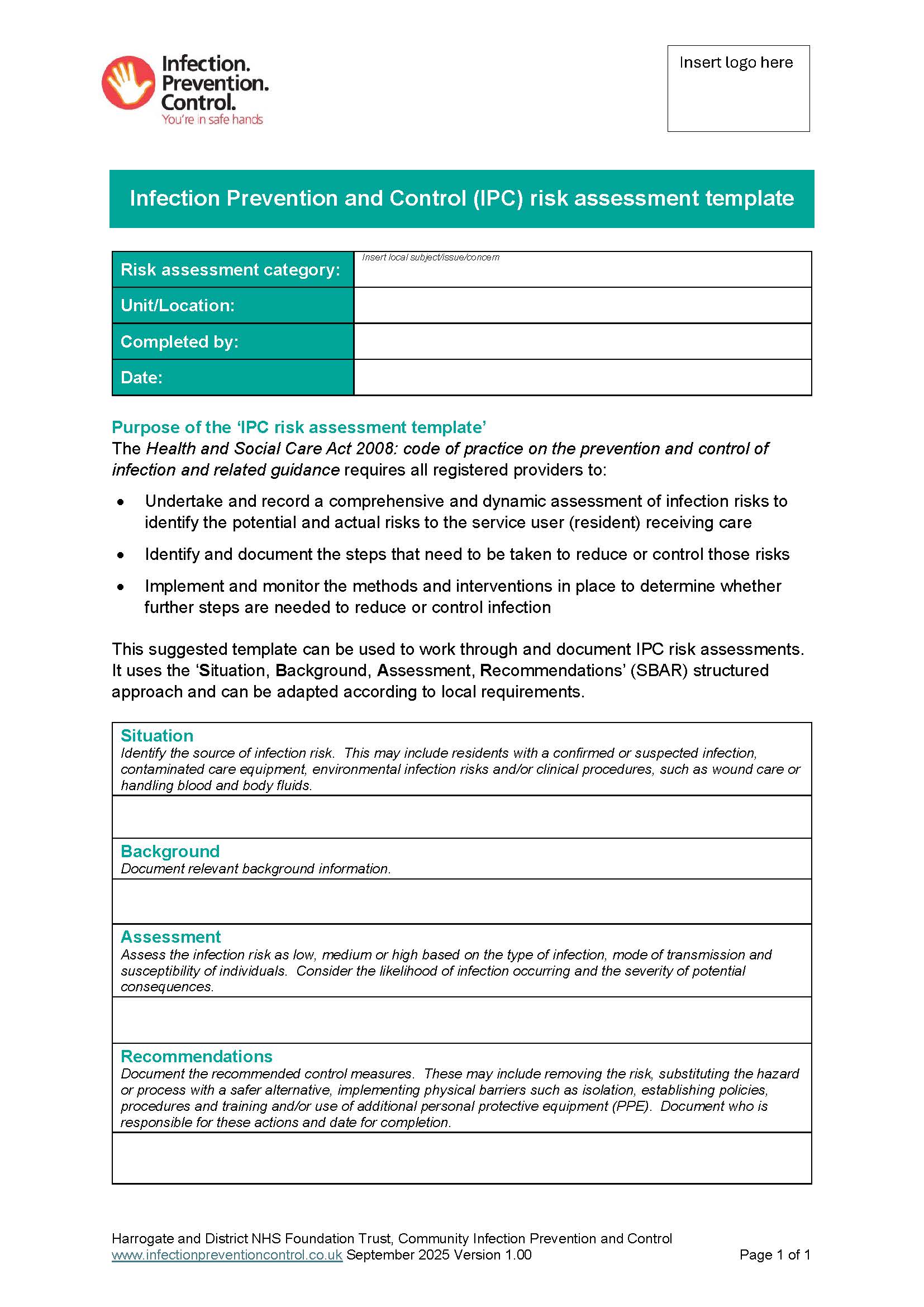 Infection Prevention and Control (IPC) risk assessment template for Care Homes - Infection ...